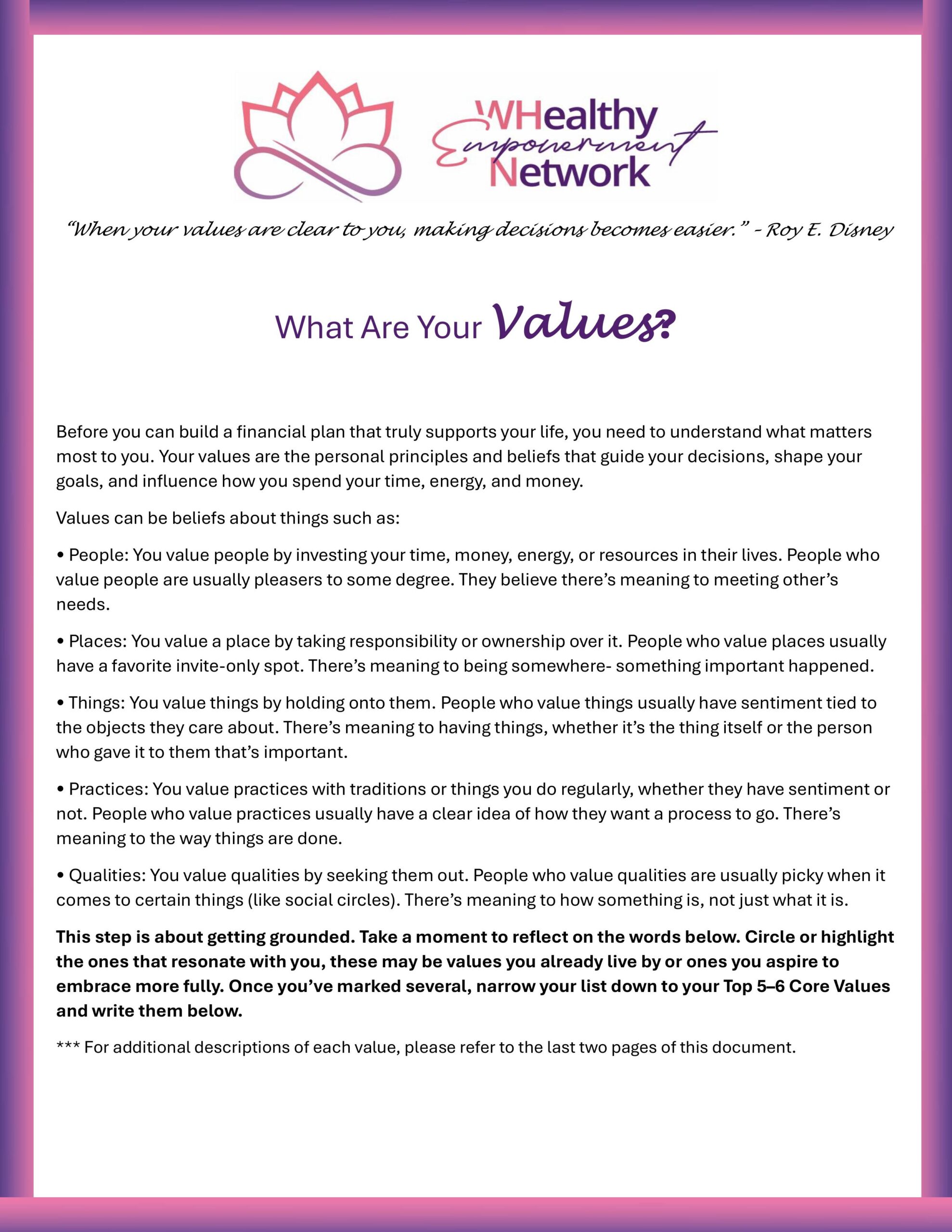 What Are Your Values? - WHealthy Empowerment Network